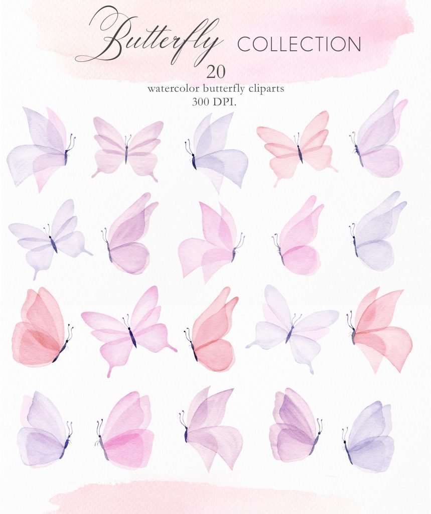 SunRayArt Designs - Watercolor butterfly clipart set.