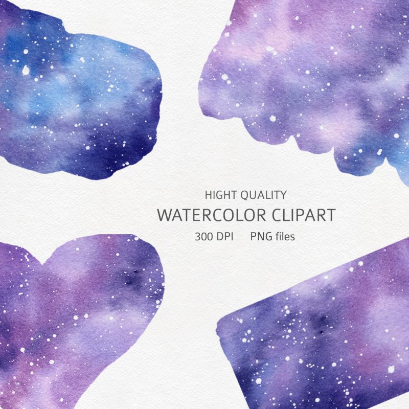 SunRayArt Designs - Purple Galaxy Watercolor Splash Clipart
