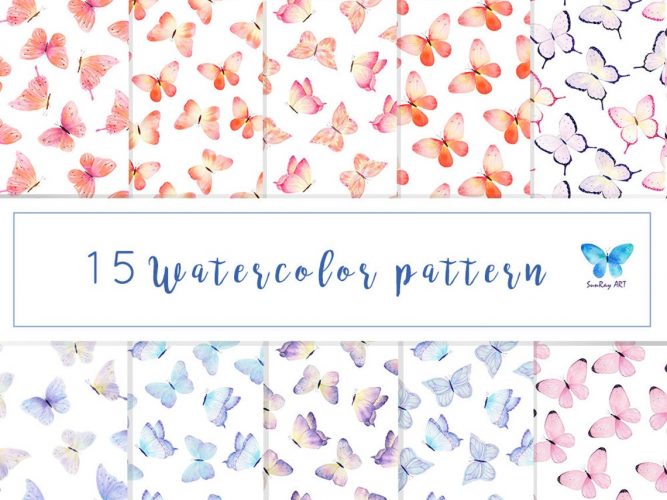 SunRayArt Designs - Watercolor Butterfly Seamless Digital Paper