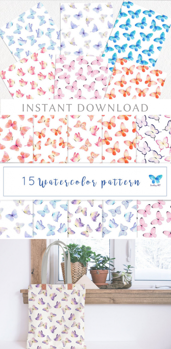 SunRayArt Designs - Watercolor Butterfly Seamless Digital Paper