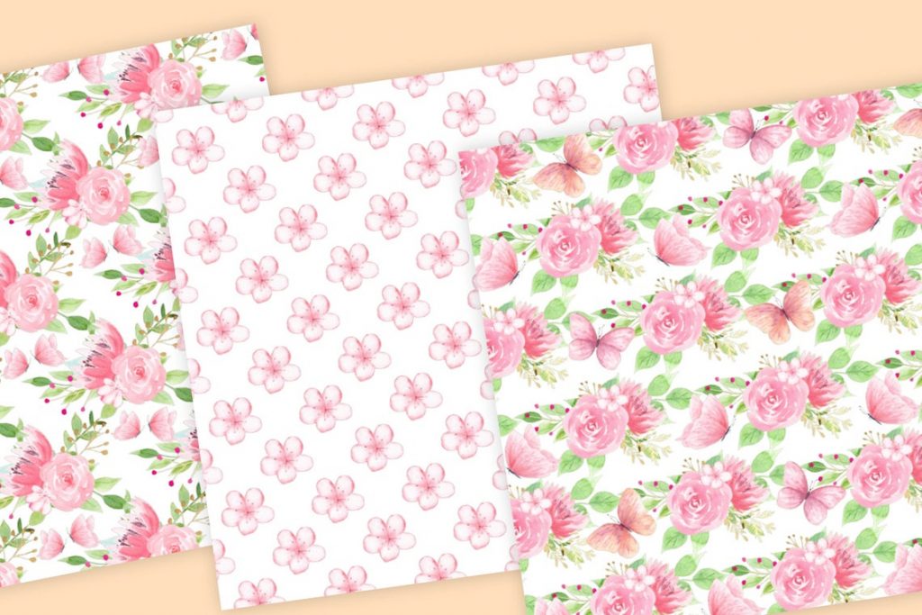 SunRayArt Designs - Watercolor Floral & Butterflies Digital Paper