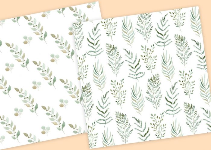 SunRayArt Designs - Watercolor Greenery Leaves Seamless Digital Paper