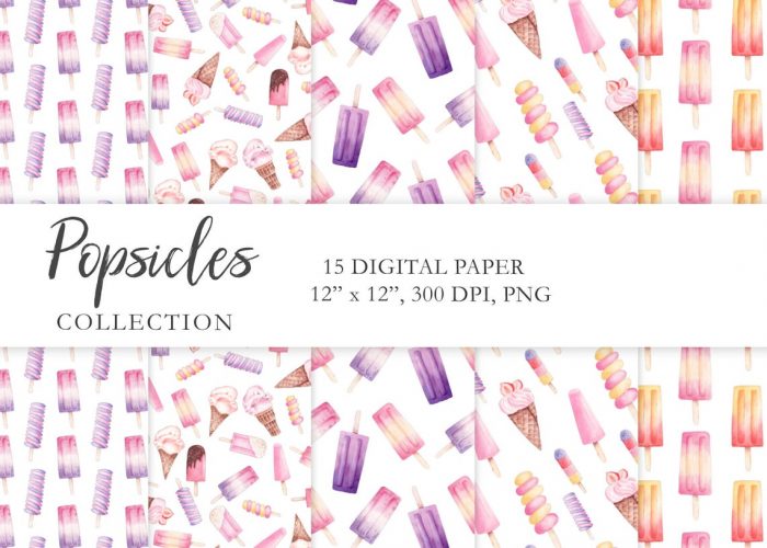 SunRayArt Designs - Watercolor Popsicles Seamless Digital Paper