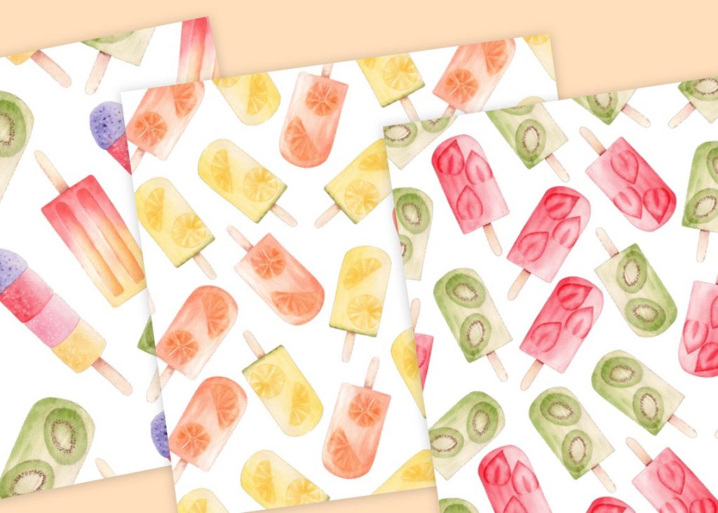 SunRayArt Designs - Watercolor Popsicles Seamless Digital Paper
