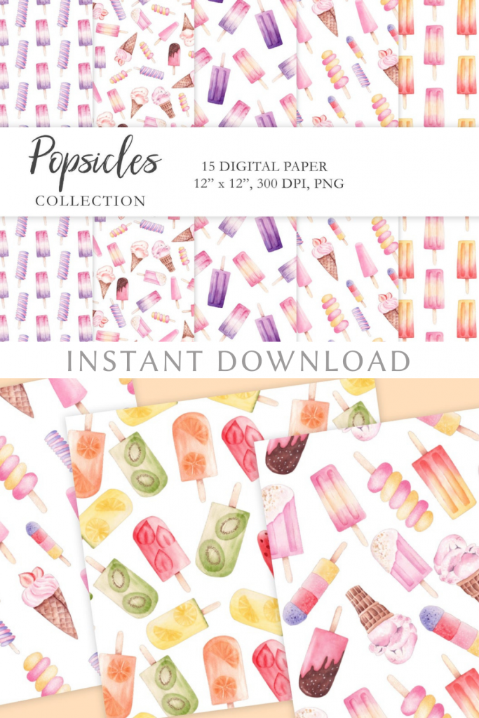 SunRayArt Designs - Watercolor Popsicles Seamless Digital Paper