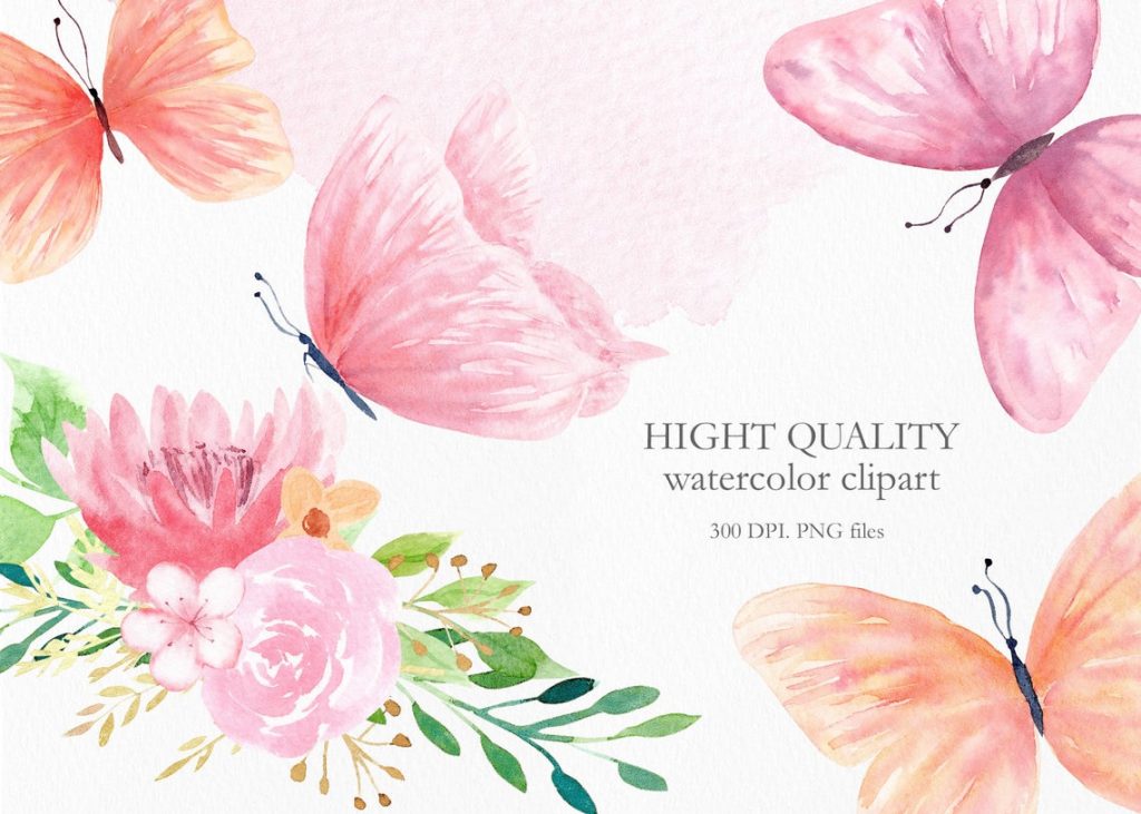 SunRayArt Designs - Watercolor Butterfly Clipart Set