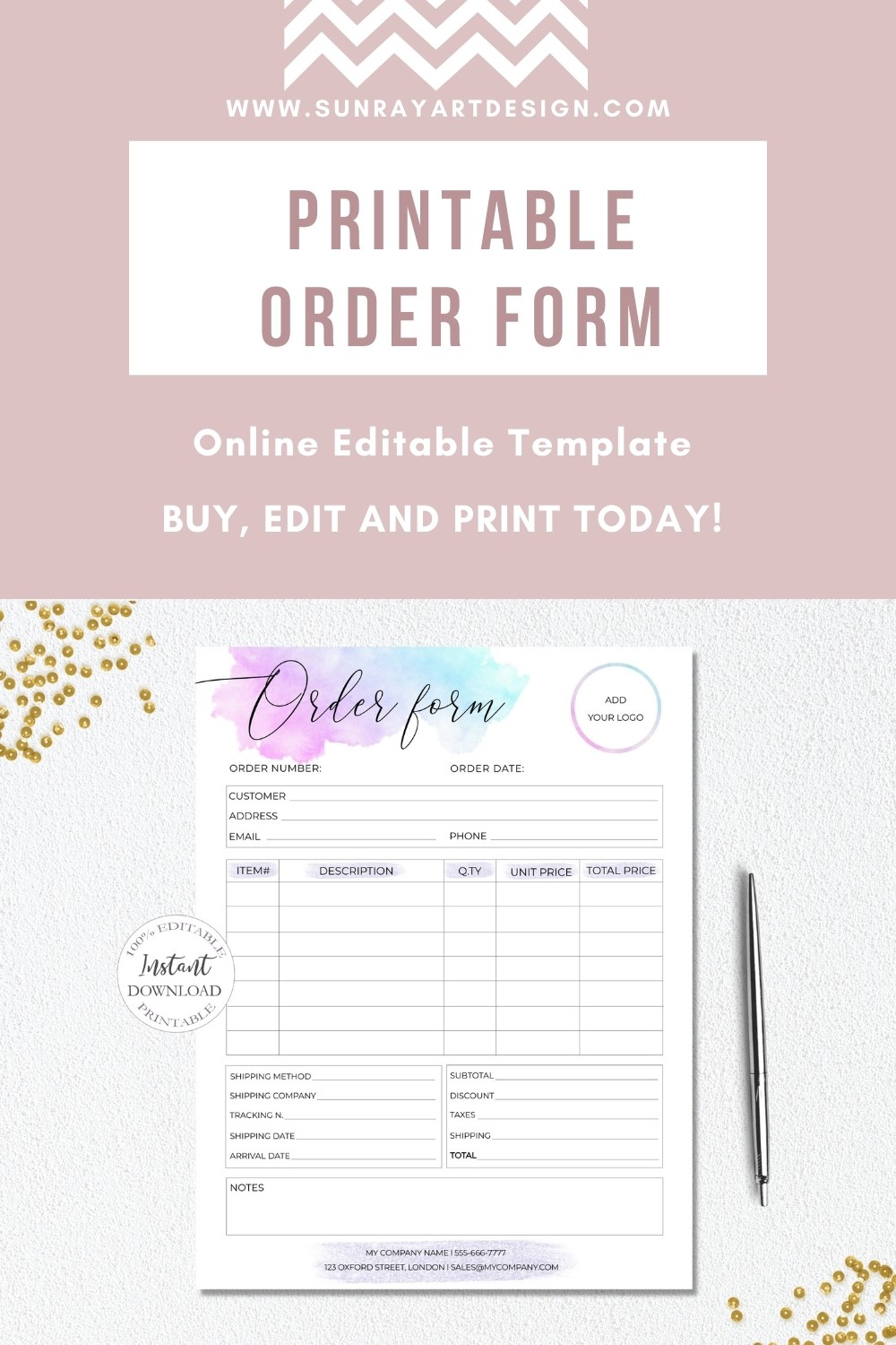 SunRayArt Designs - Editable Order Form Template