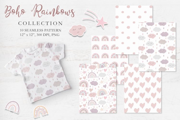 SunRayArt Designs - Watercolor Rainbows Cliparts and Digital Papers.