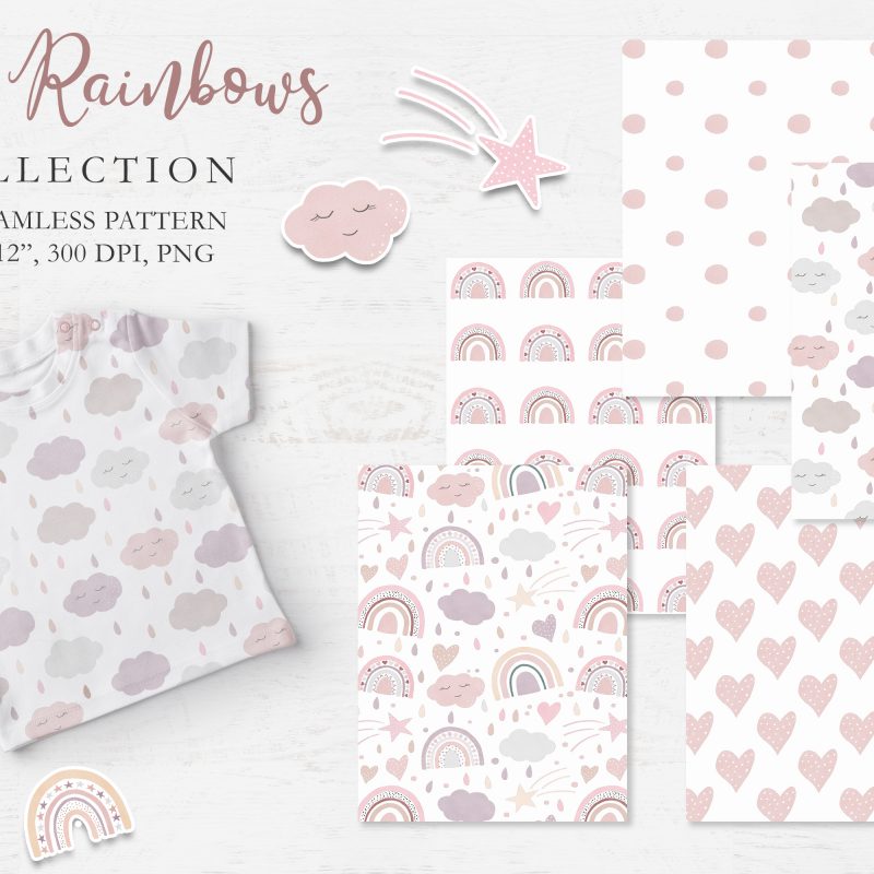 SunRayArt Designs - Watercolor Rainbows Cliparts and Digital Papers.