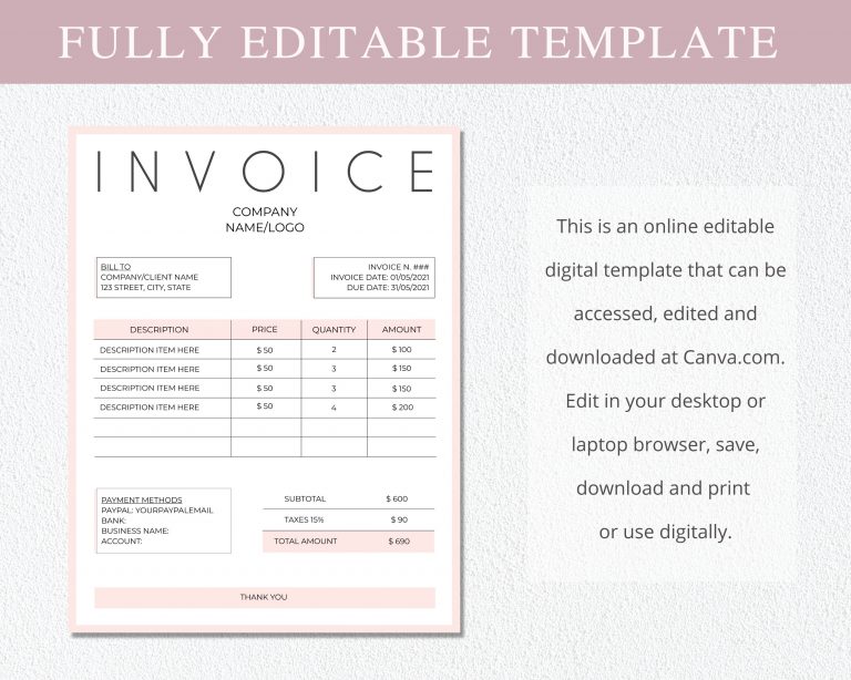 SunRayArt Designs - Invoice Editable Template, Business Forms