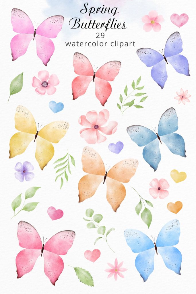 SunRayArt Designs - Watercolor Butterfly Clipart Set