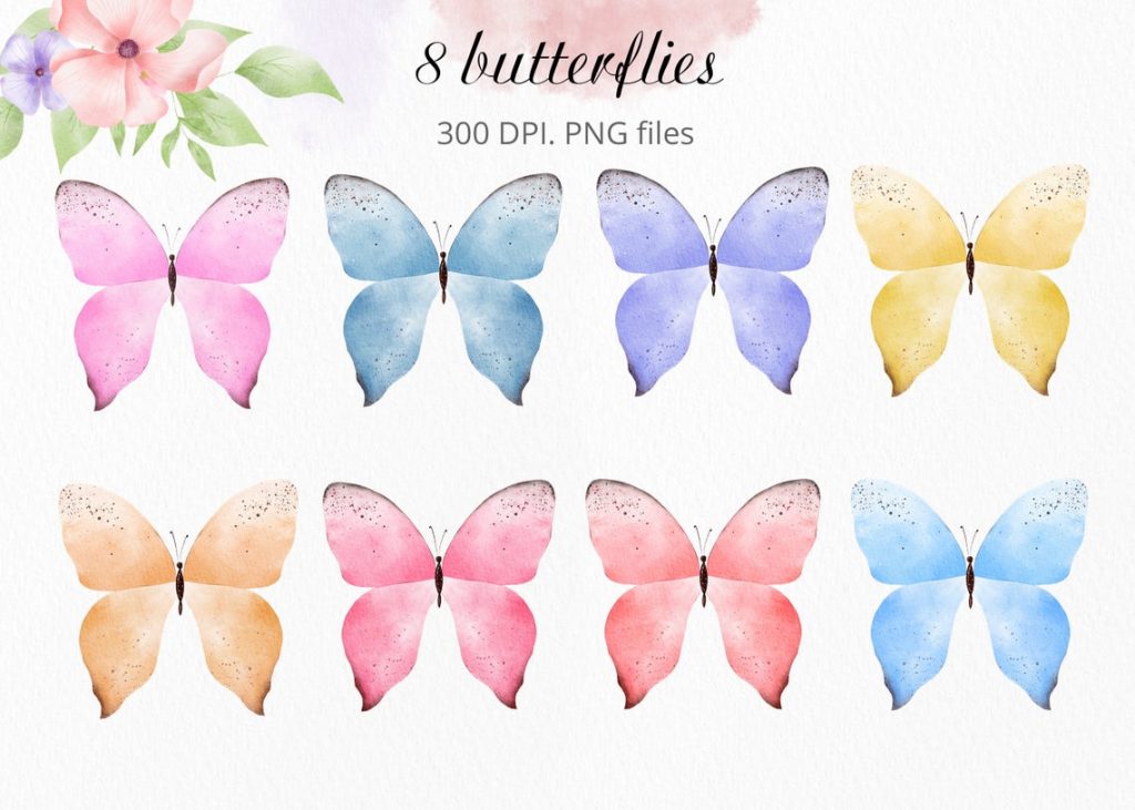 SunRayArt Designs - Watercolor Butterfly Clipart Set