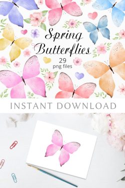 SunRayArt Designs - Watercolor Butterfly Clipart Set