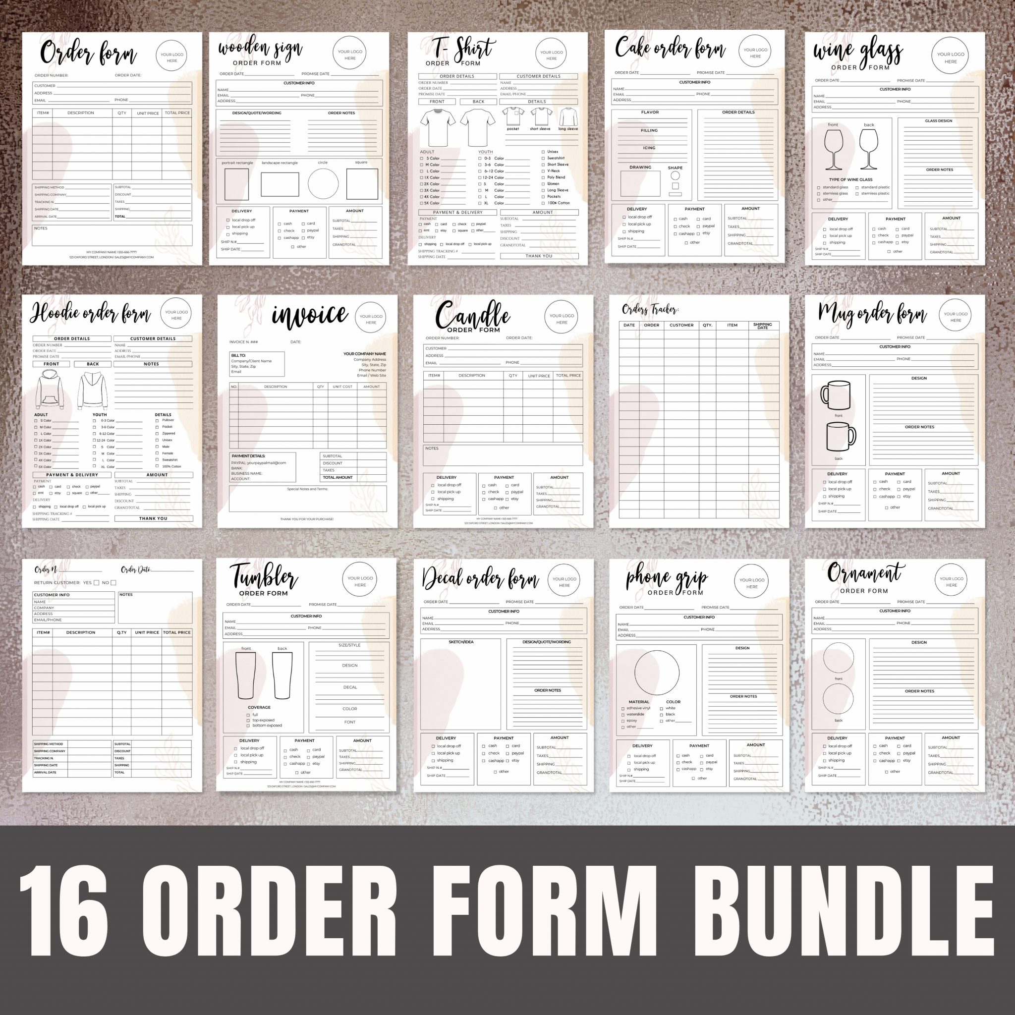 16 Editable Order Form Bundle, Canva Template For Small Business