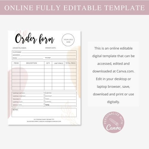 16 Editable Order Form Bundle, Canva Template For Small Business