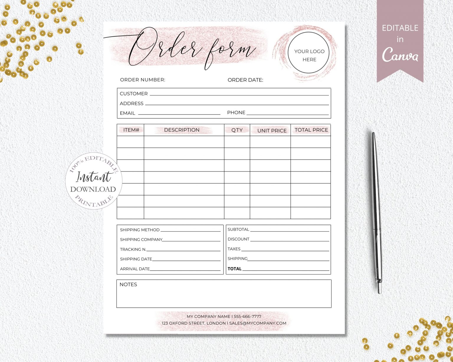 SunRayArt Designs - Editable Order Form, Small Business Forms