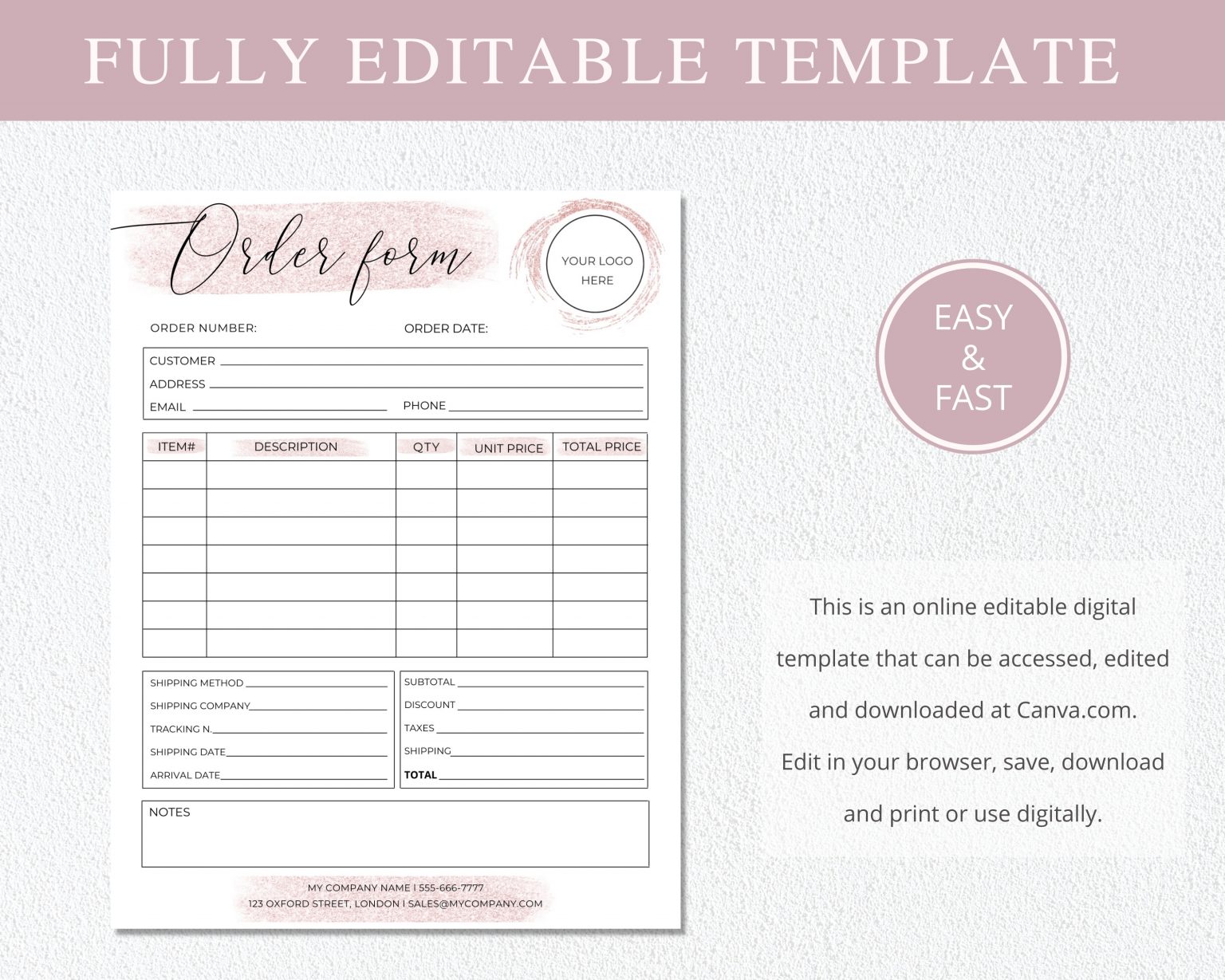 SunRayArt Designs - Editable Order Form, Small Business Forms
