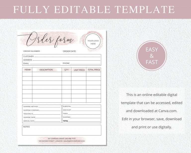 SunRayArt Designs - Editable Order Form, Small Business Forms