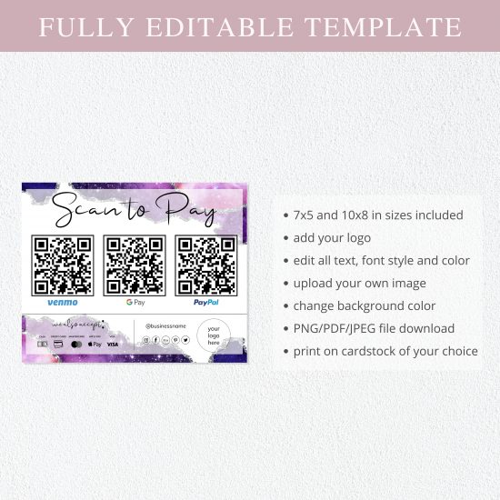 SunRayArt Designs - Scan To Pay Sign I Editable Canva Template