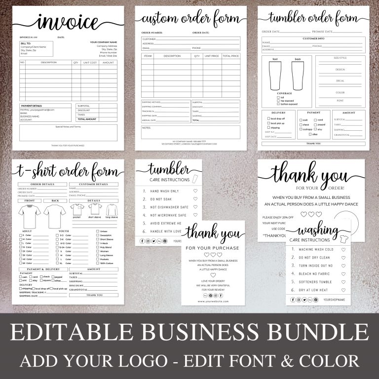 10 Editable Forms Bundle, Canva Template For Small Business