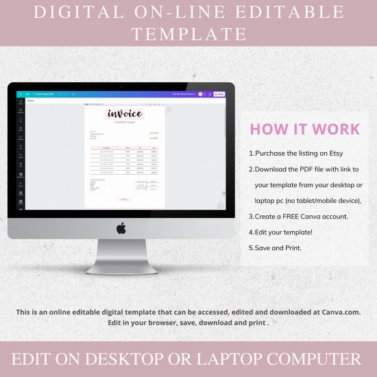 Invoice Template Printable I Canva Template