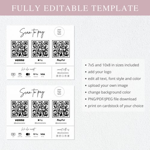 Qr Code Sign I Editable Canva Template, Scan To Pay Template